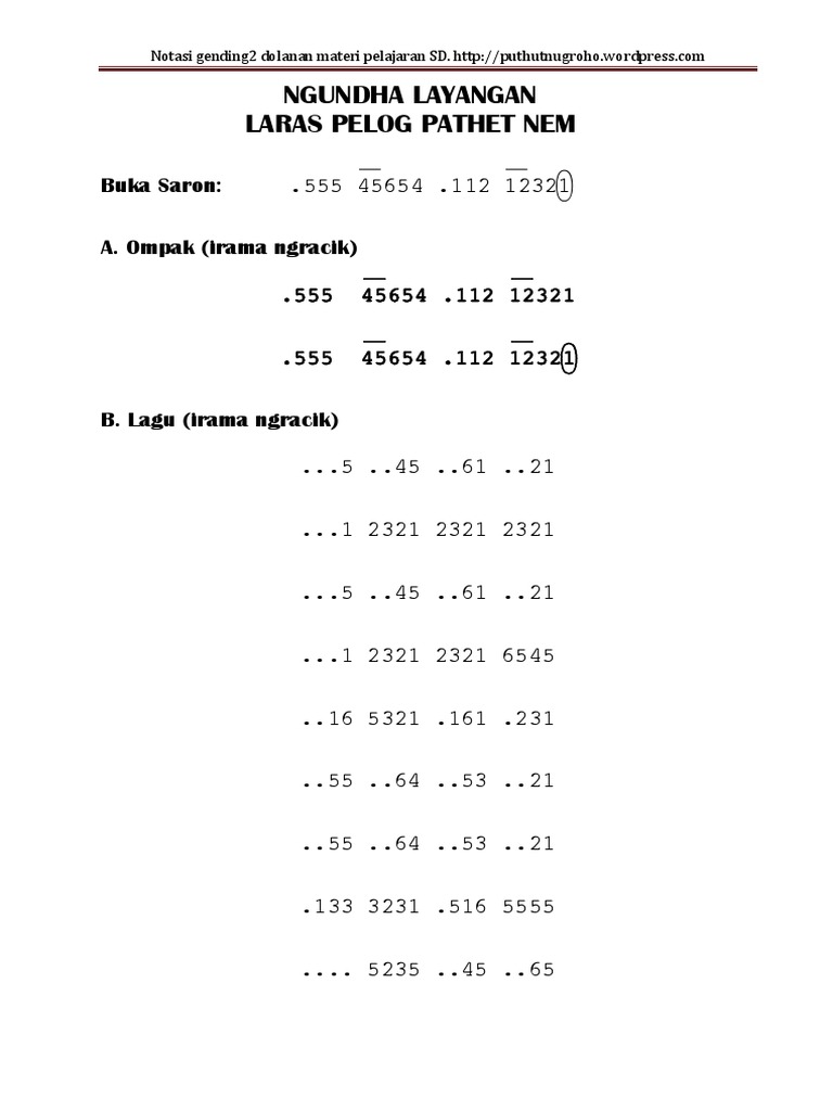 Notasi Gending Jawa SD | PDF