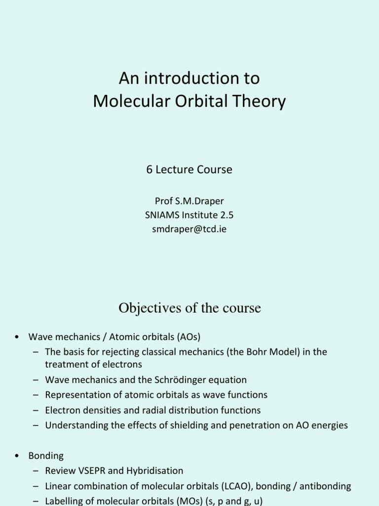 An Introduction To Molecular Orbital Theory Lectures 2018 | PDF ...