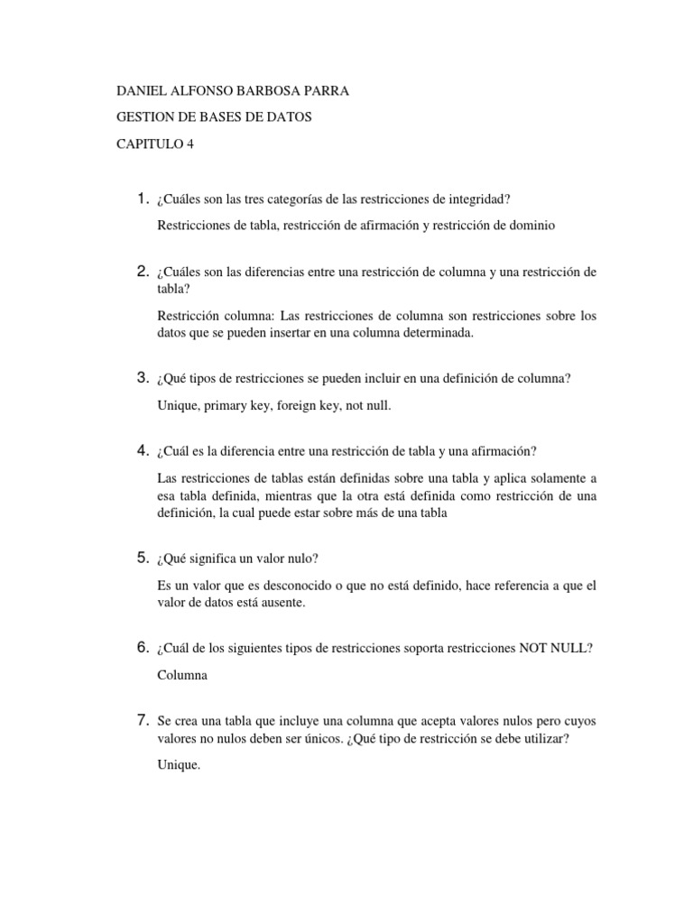 Trabajo Capitulo 4 Fundamentos SQL | PDF | Bases de datos | Modelo de datos