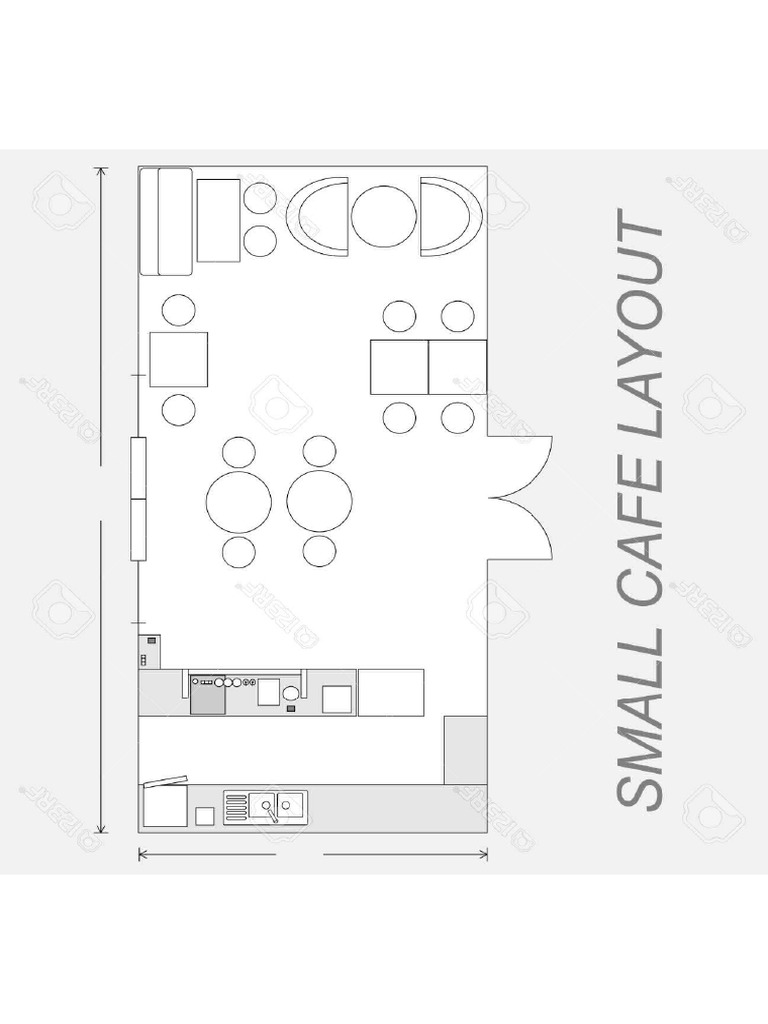Illustration of Small Cafe Layout Line Design PDF | PDF