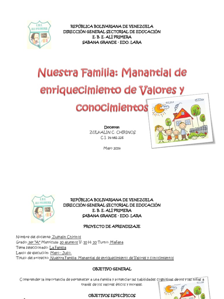 Proyecto de Aprendizaje Sobre La Familia | PDF | Familia | Aprendizaje