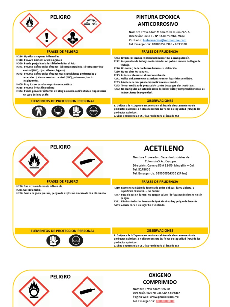 Fichas de seguridad de productos químicos peligrosos que requieren precauciones especiales para ...