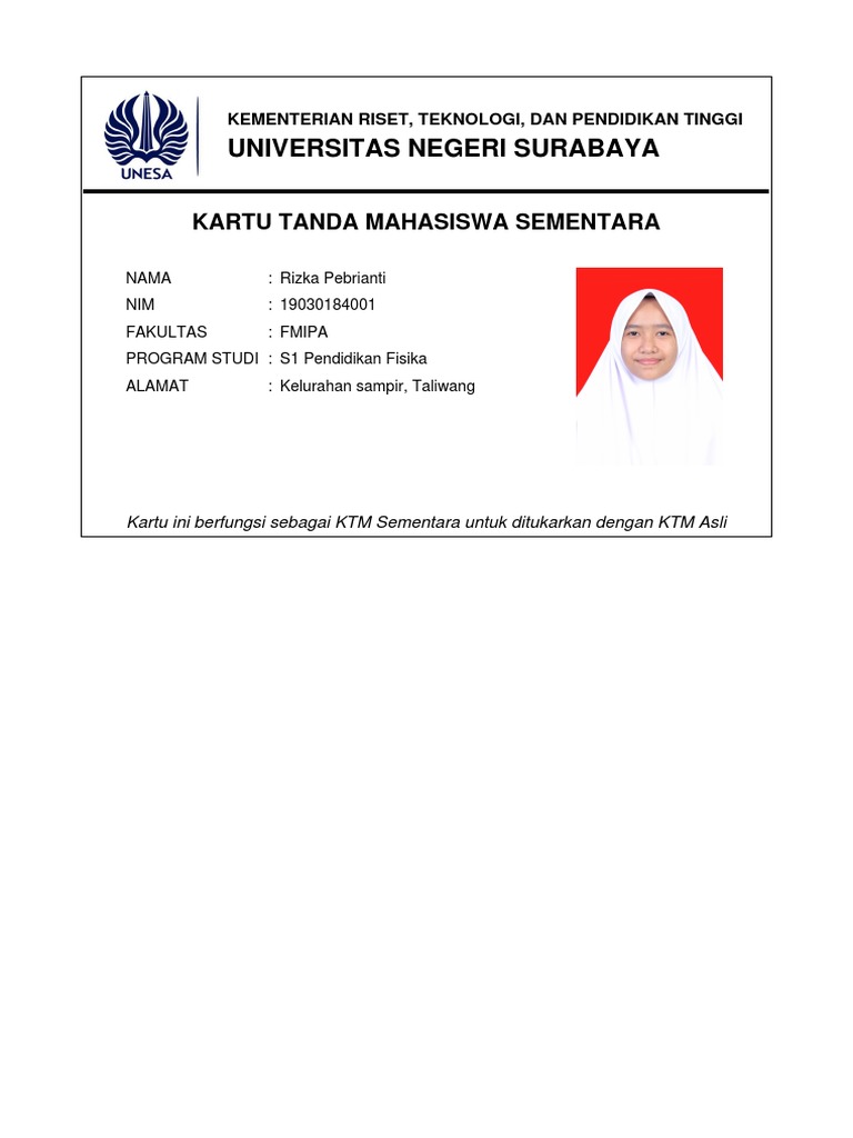 Kartu Tanda Mahasiswa Sementara | PDF