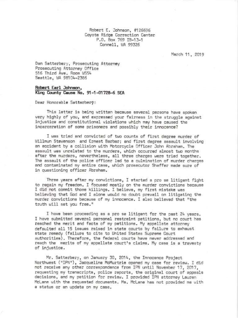 Letter To Dan Satterberg | PDF | Pro Se Legal Representation In The ...