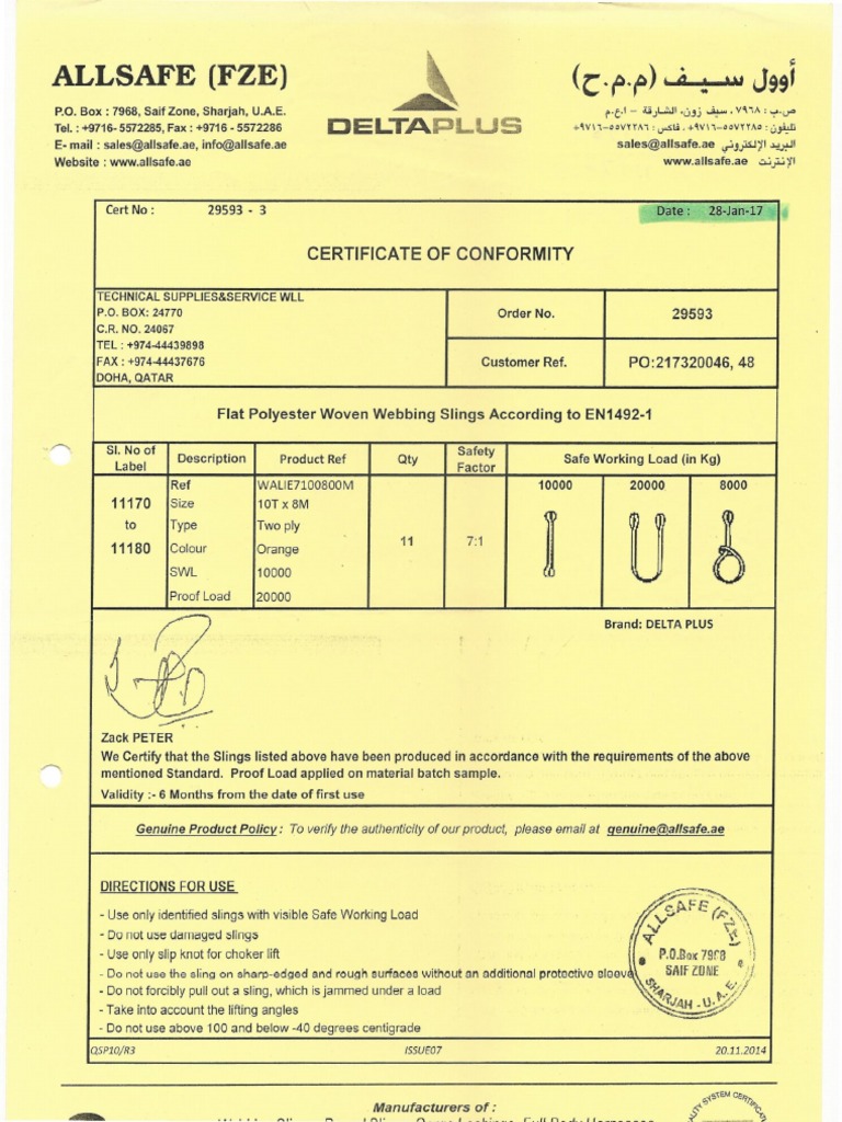 Allsafe (FZ) : Certificate of Conformi Y | PDF