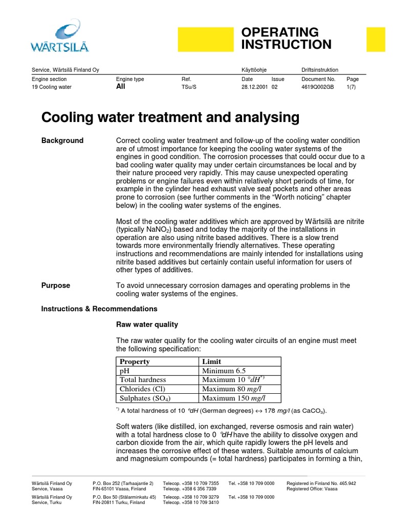 Cooling Water Treatment and Analysing: Operating Instruction | PDF ...