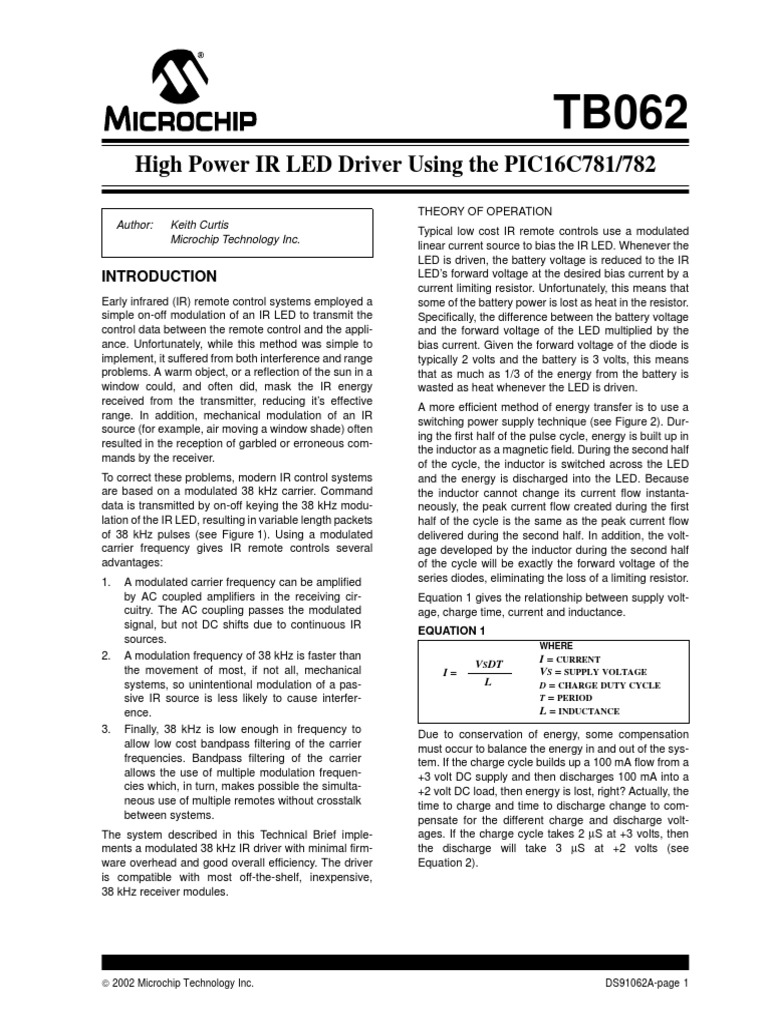 High Power IR LED Driver Using The PIC16C781/782: Author: Keith Curtis ...