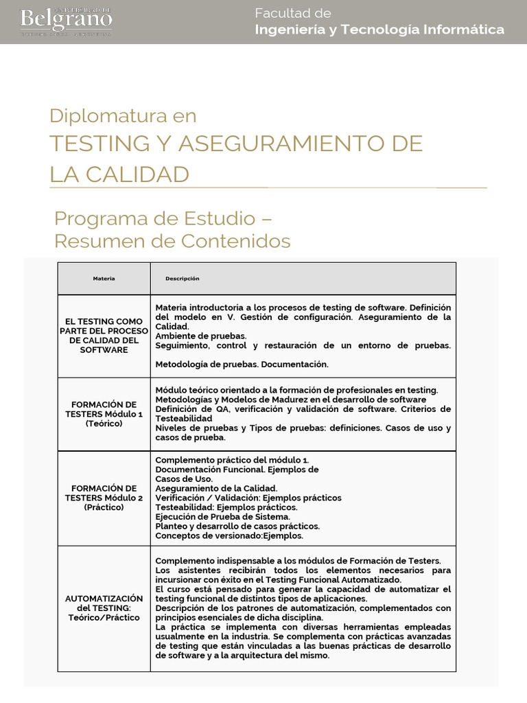 !!UB Programa - Testing Aseguramiento de La Calidad | PDF | Pruebas de ...