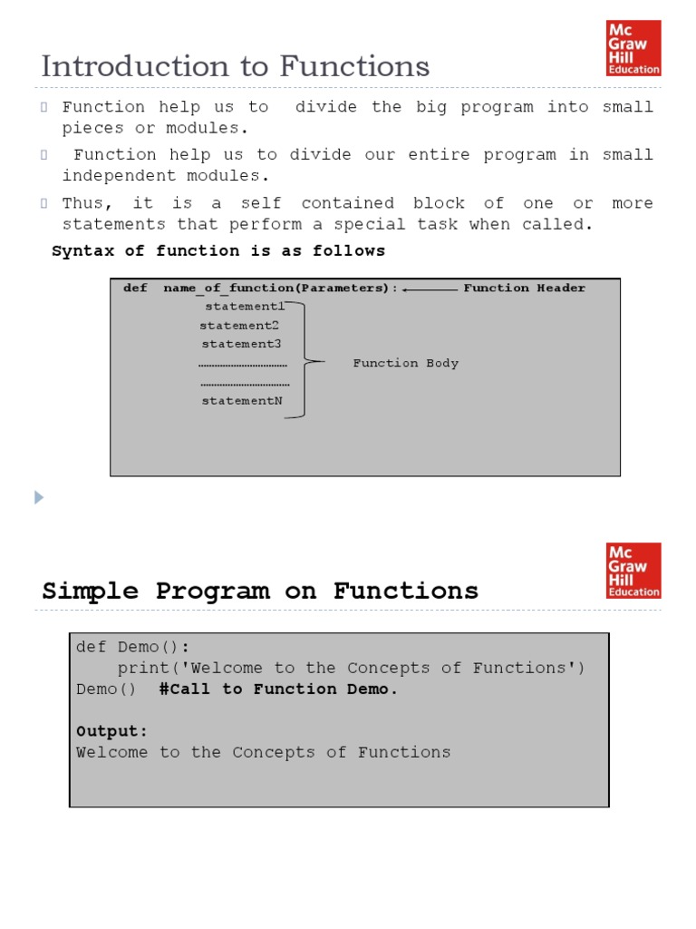 Introduction To Functions Syntax Of Function Is As Follows Pdf Scope Computer Science