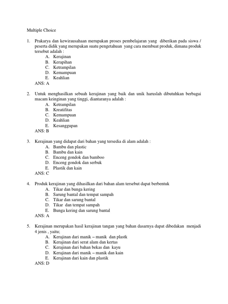 Multiple Choice Soal Kerajinan | PDF