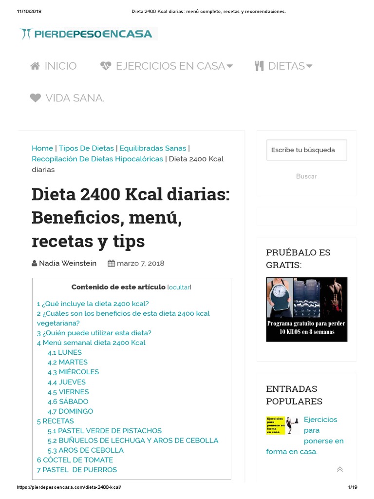 Dieta 2400 Kcal Diarias_ Menú Completo, Recetas y Recomendaciones ...