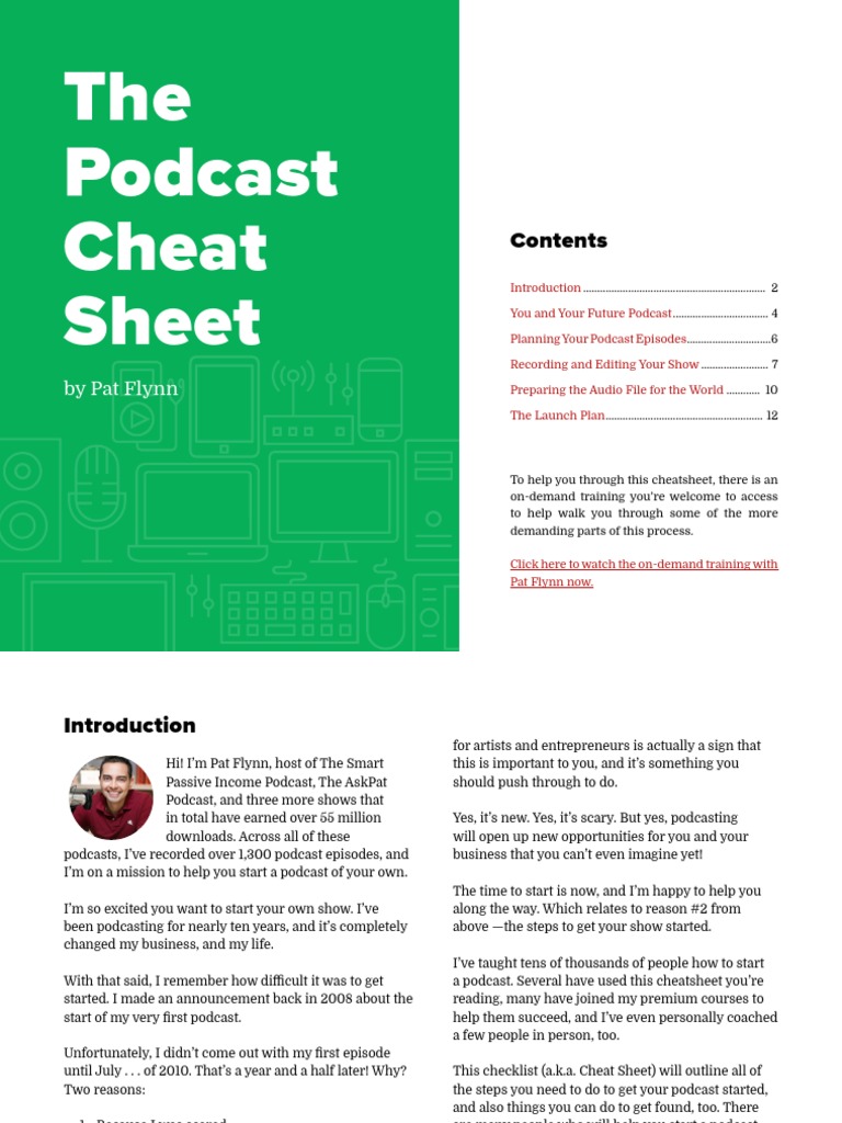 The Podcast Cheat Sheet by Pat Flynn | PDF | Podcast | Microphone