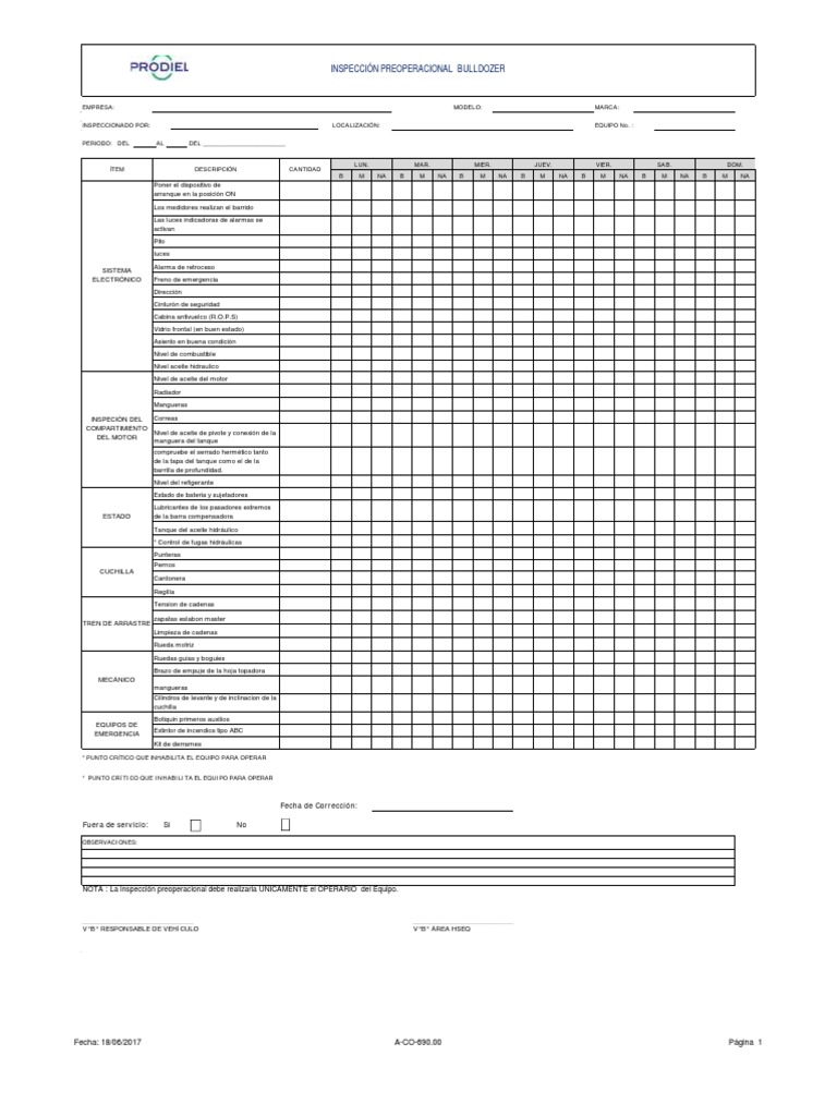 Check List Bulldozer | PDF | Tanques | Vehículos