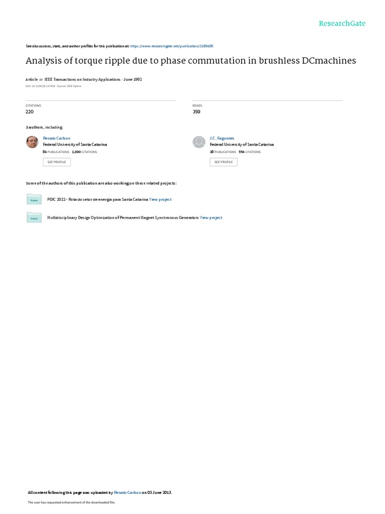 Analysis Of Torque Ripple Due To Phase Commutation In Brushless Dcmachines Pdf Electric