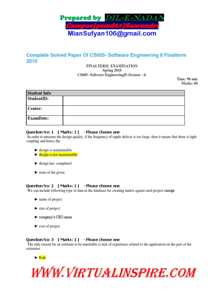 Complete Solved Paper of Cs 605 | PDF | Software Development | Software Bug
