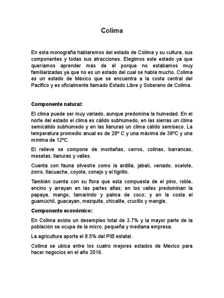 Monografia de Colima | PDF | Ropa | Alimentos