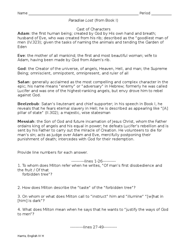 Paradise Lost Study Guide | PDF | Paradise Lost | Adam And Eve