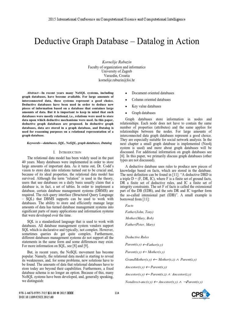 Deductive Graph Database - Datalog in Action | Download Free PDF | Relational Model | No Sql