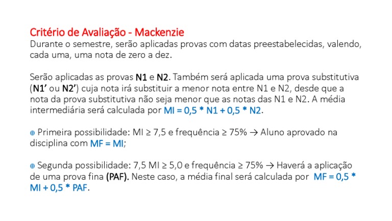 Critério de Avaliação - Mackenzie PDF | PDF