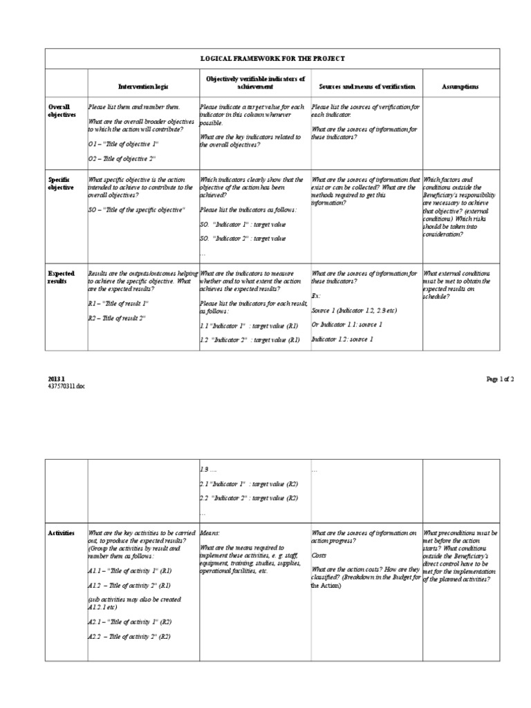 Template Logical Framework | PDF | Business | Economies