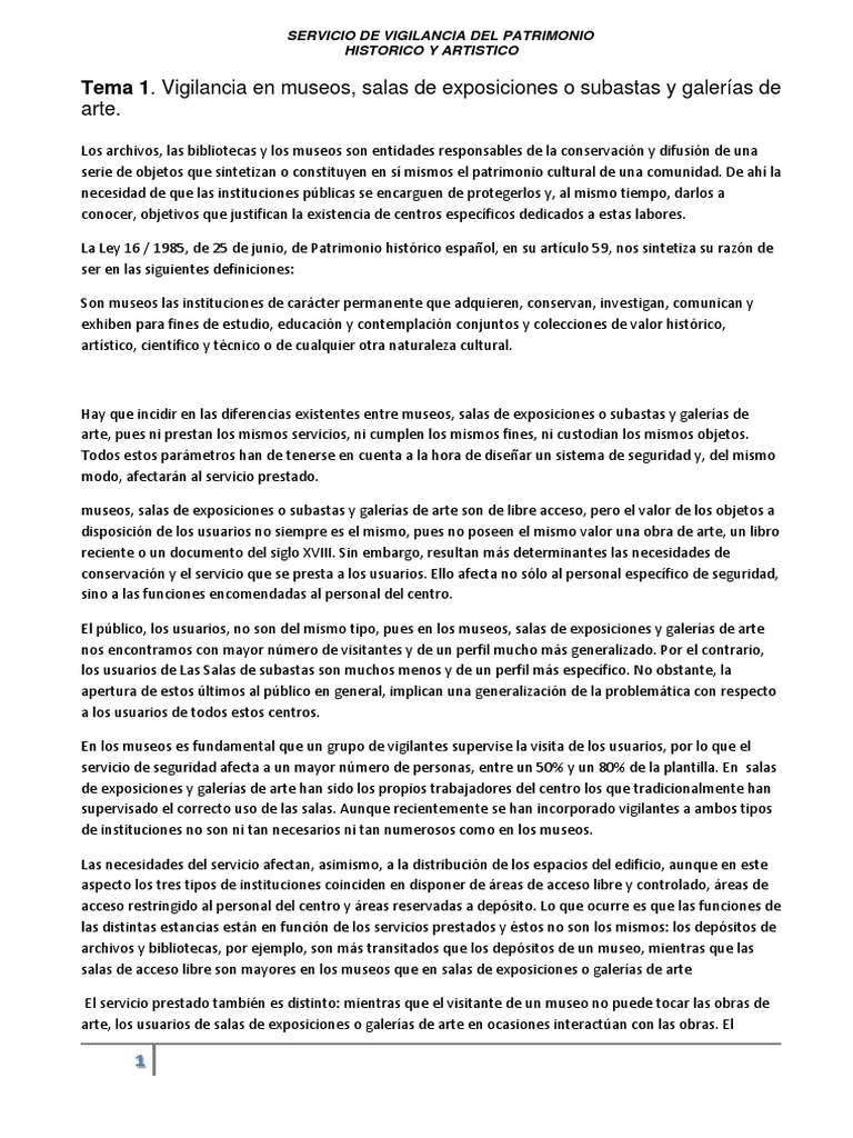 Tema 1. Vigilancia en Museos, Salas de Exposiciones o Subastas y Galerías de Arte | PDF | Museo ...