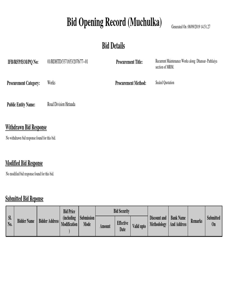 Bid Opening Record | PDF | Market (Economics) | Economies