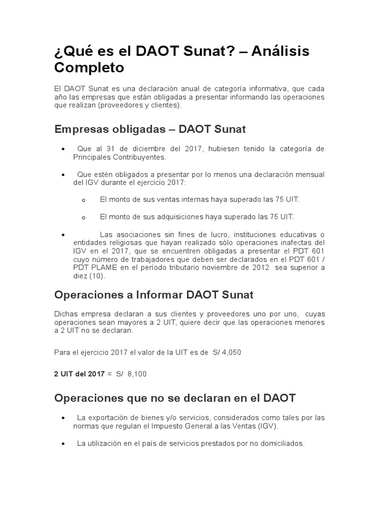 Qué Es El DAOT Sunat | PDF | Business | Economias