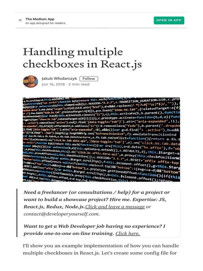 Handling Multiple Checkboxes in React Js 337863fd284e | PDF | Software Development | Software