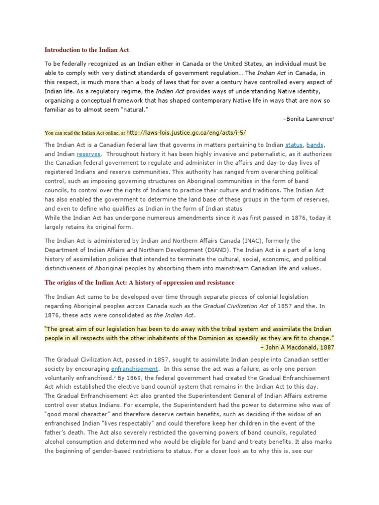 The Origins of The Indian Act | PDF | First Nations | Canada