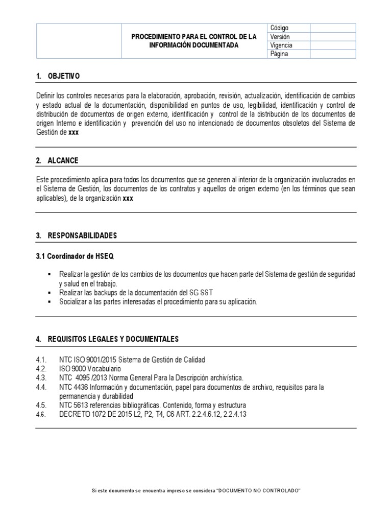 Control de Informacion Documentada | Apoyo | Documento