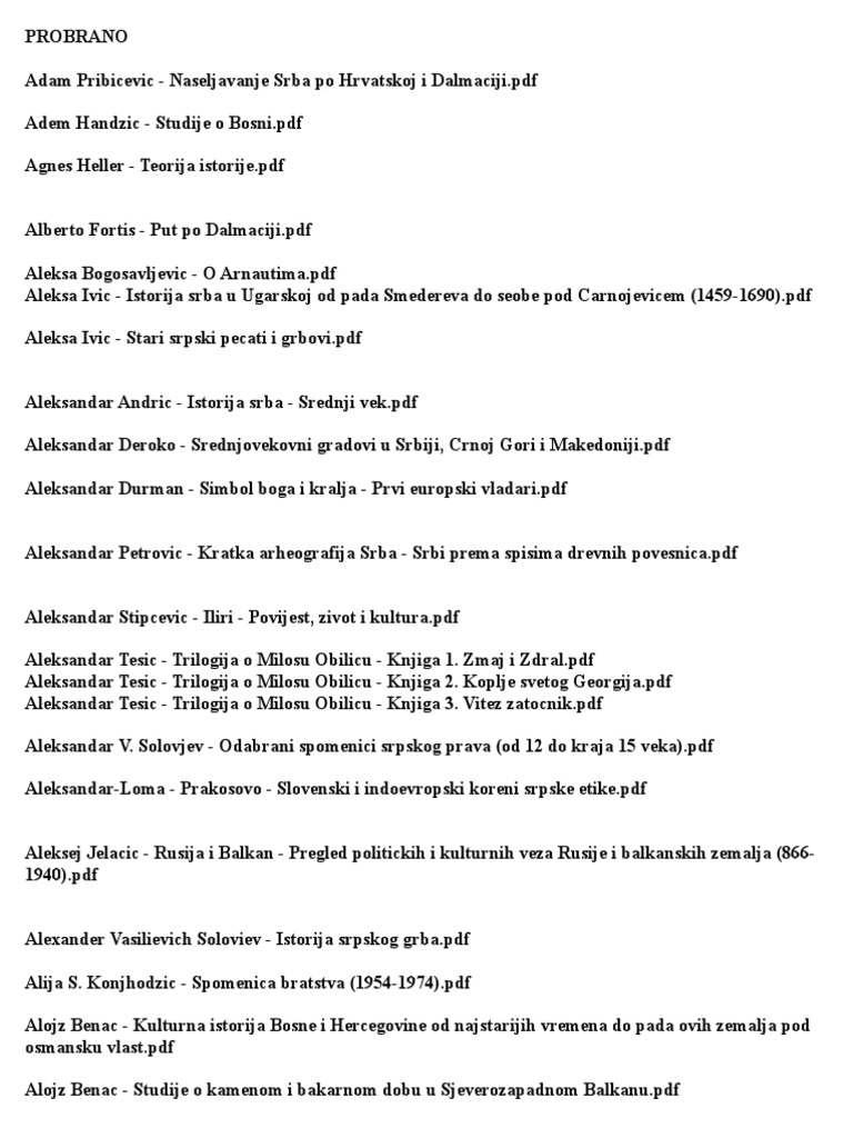 Istorija Spisak Knjiga Probrato | PDF