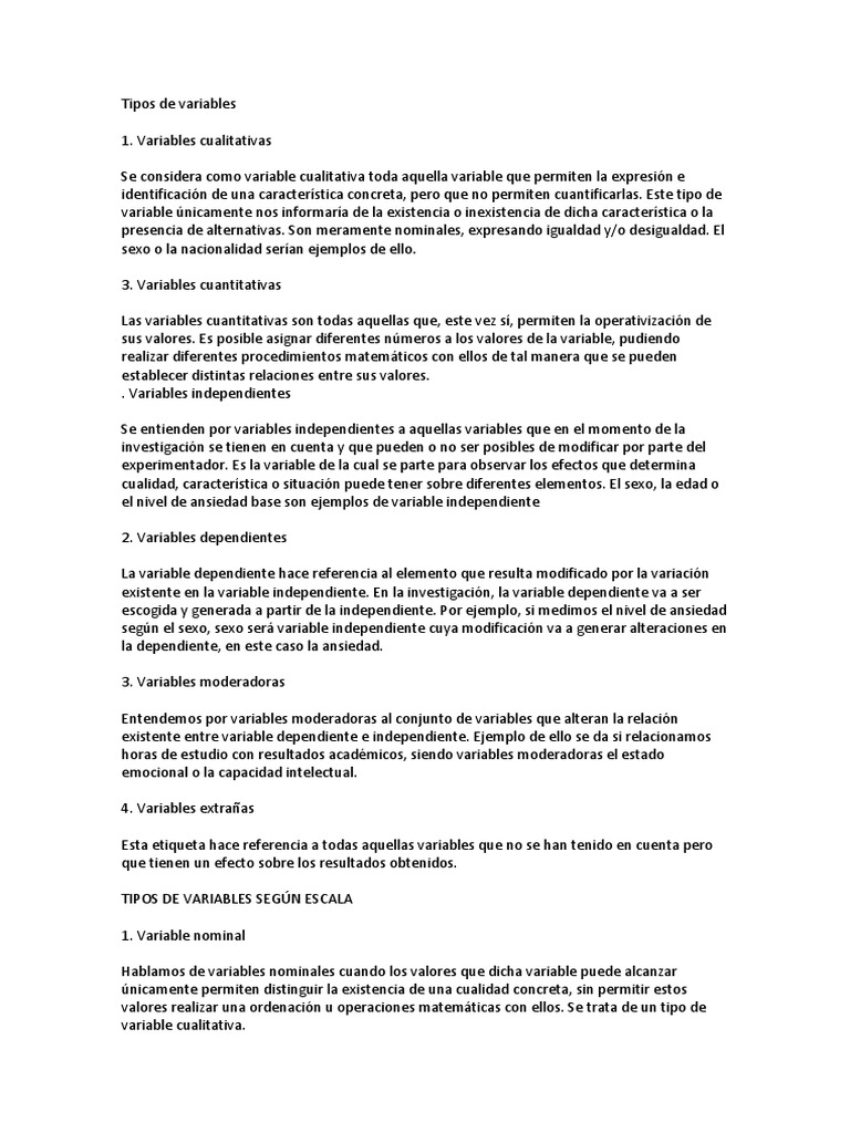 Tipos de Variables | PDF | Variable (informática) | Enseñanza de matemática