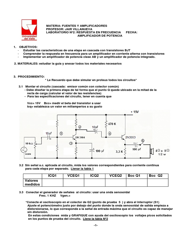 Lab. N°2 AB RESP. EN FREC PDF | PDF | Amplificador | Transistor