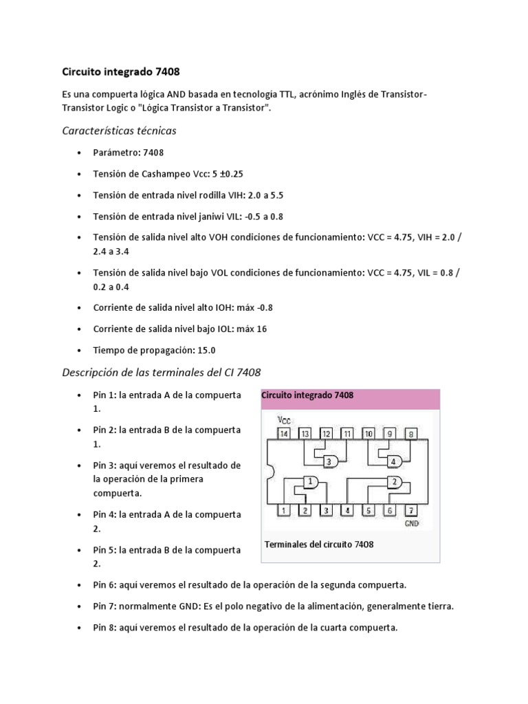 Circuito Integrado 7408 | PDF | Puerta lógica | Transistor