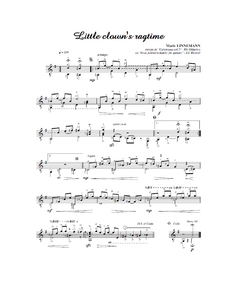 Linnemann - Little Clown S Ragtime, Guitar Solo | PDF