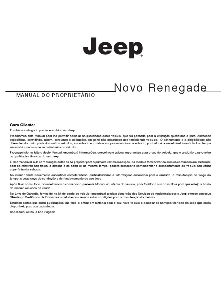 JEEP RENEGADE - Manual Do Proprietário - Brasil 2019 PDF | PDF | Jipe | Carro