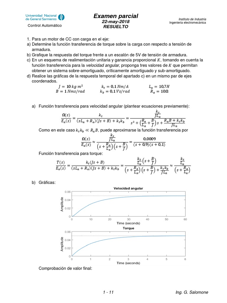 Examenes Control Automatico Ing Electrom | PDF | Mecánica | Enseñanza de matemática