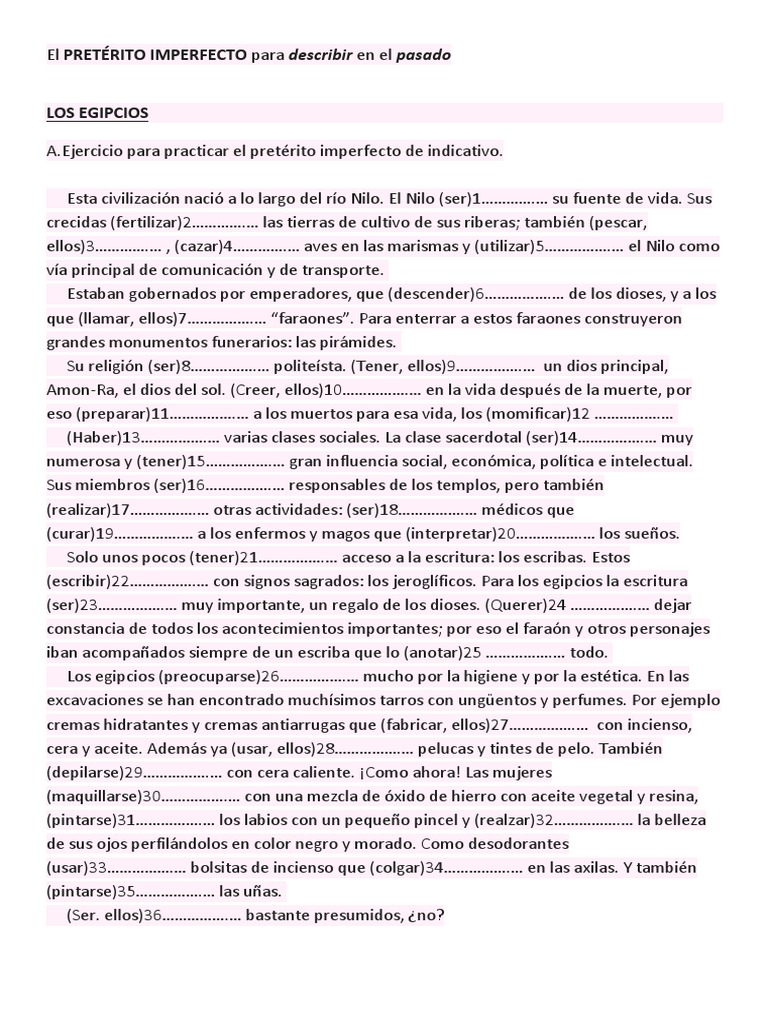 El PRETÉRITO IMPERFECTO para Describir en El Pasado | PDF | Nilo | Perfume