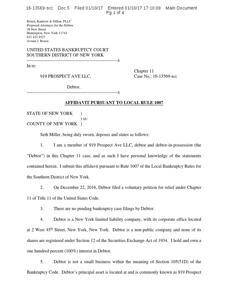 Affidavit Pursuant To Local Rule 1007 | PDF | Chapter 11 | Bankruptcy