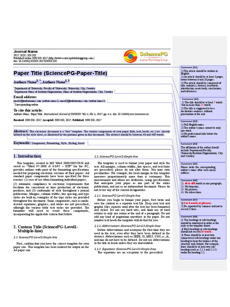 Formatting Template for Academic Papers | PDF | Writing | Written ...