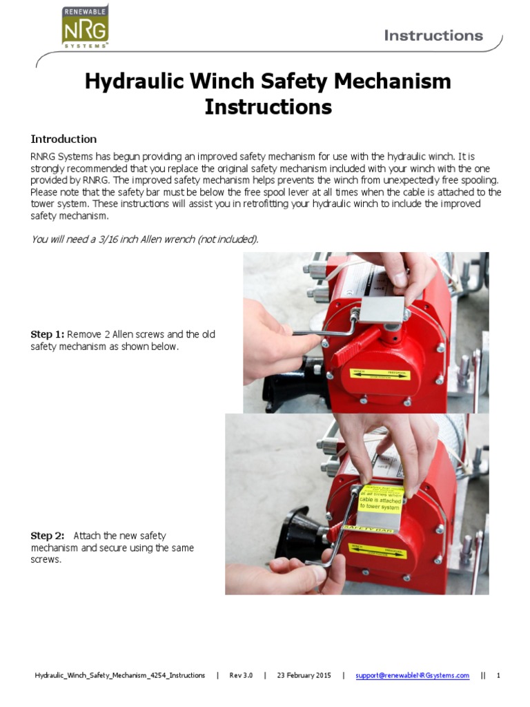 Hydraulic Winch Safety Mechanism 4254 Instructions | PDF