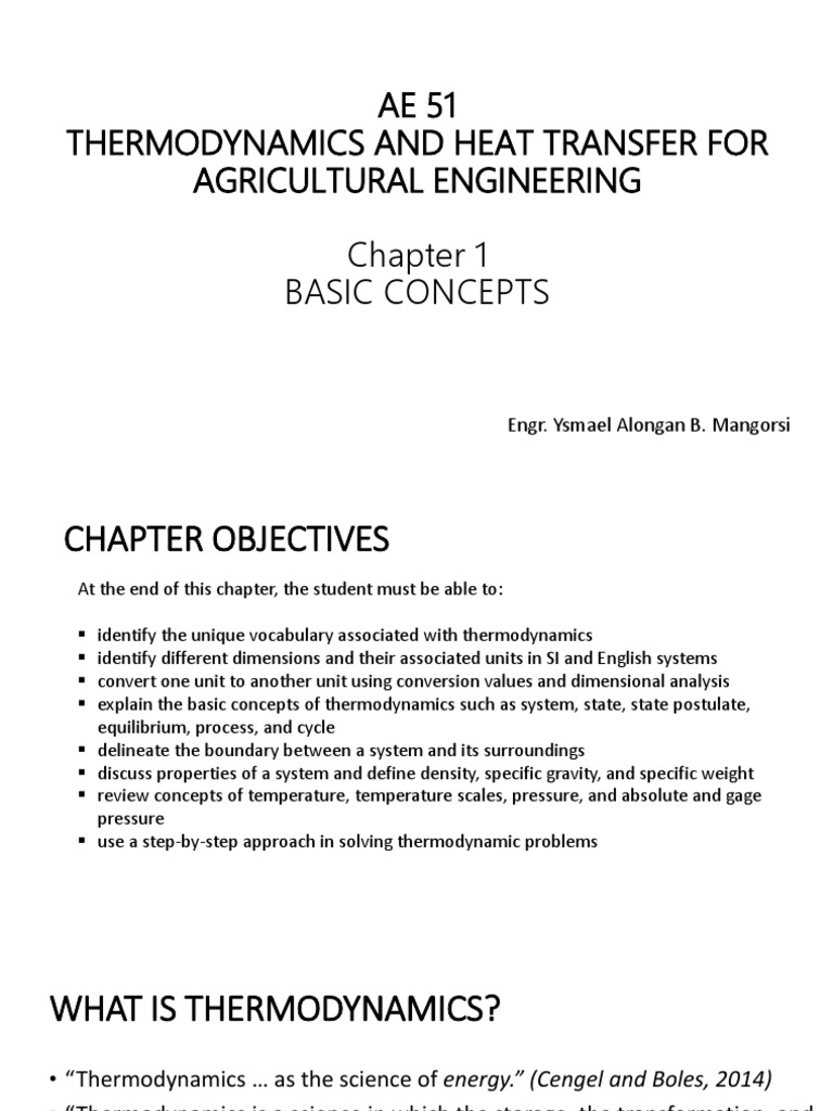 AE 51 Thermodynamics and Heat Transfer For Agricultural Engineering ...