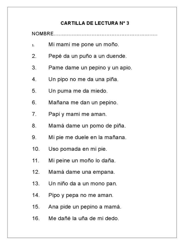 Cartilla de Lectura para Primer Grado | PDF