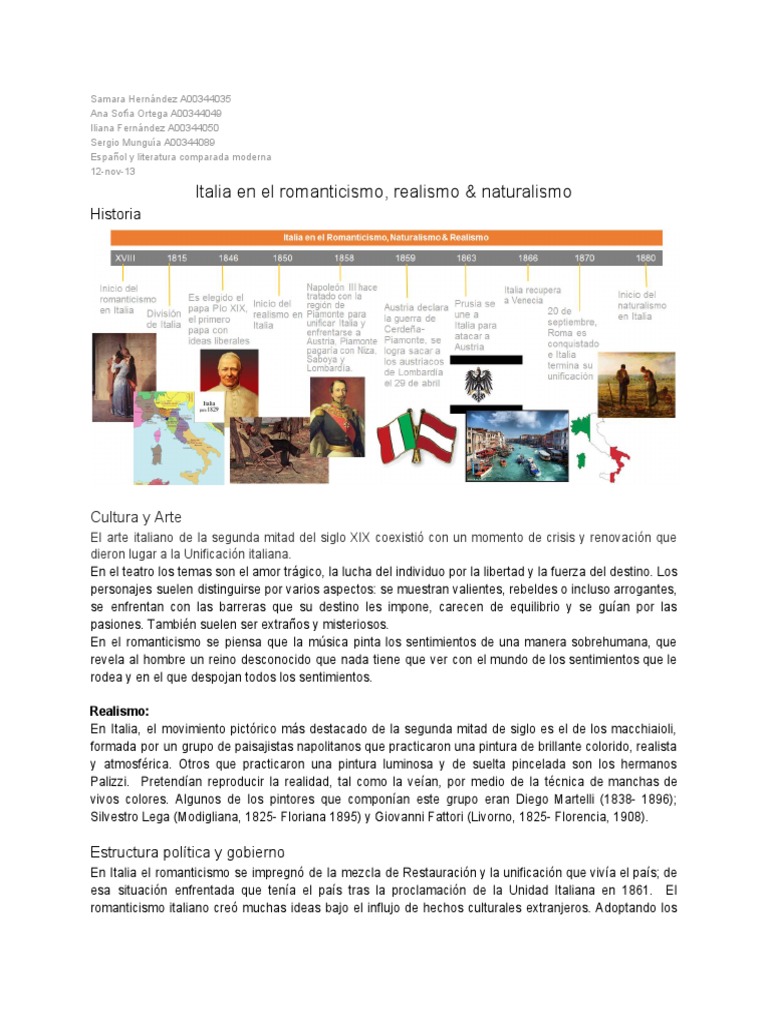 Romanticismo, Naturalismo y Realismo en Italia | PDF | Romanticismo ...