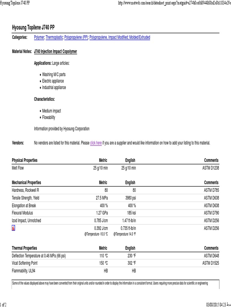 Hyosung Topilene J740 PP Overview | PDF | Materials Science | Plastic