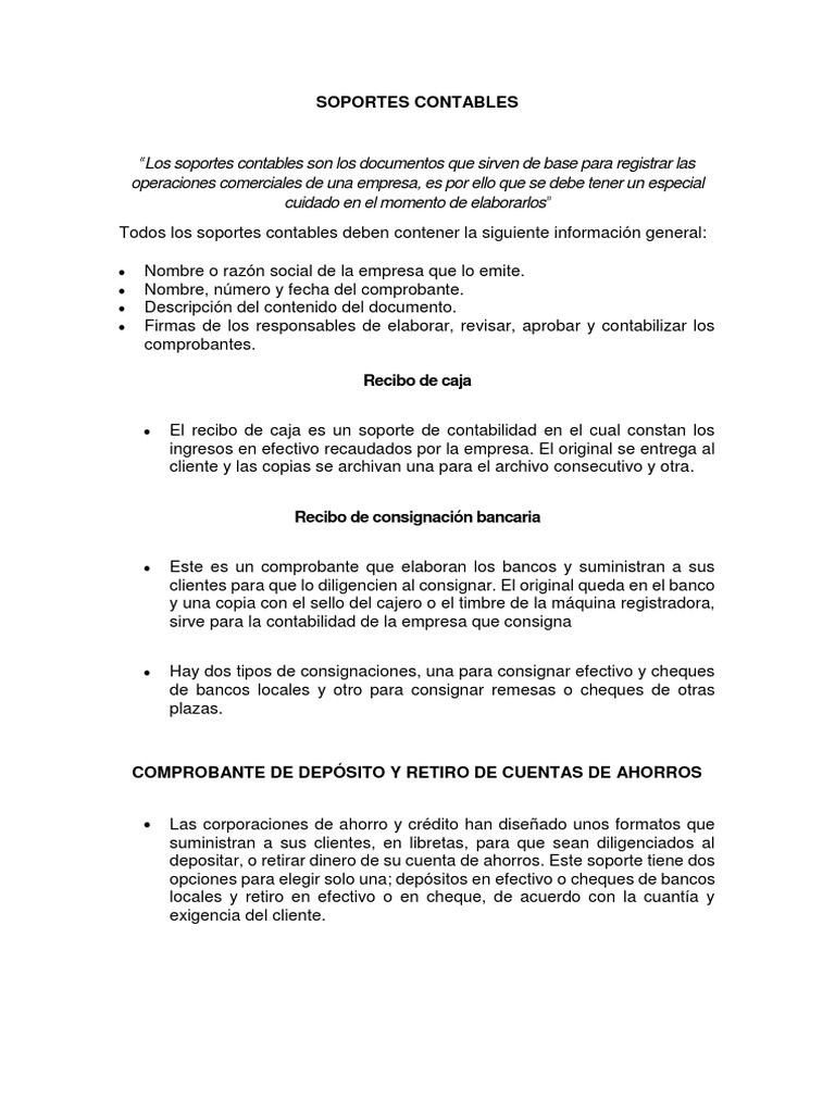 Soportes Contables (Definicion) | PDF | Bancos | Cheque
