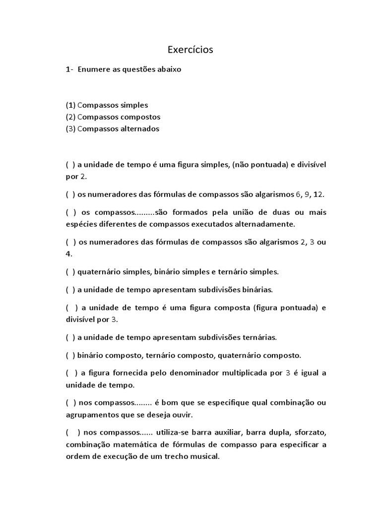Tipos de Compassos Musicais: Simples, Compostos e Alternados | PDF | Métodos e Materiais de ...