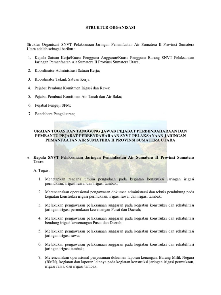 Struktur Organisasi SNVT Jaringan Air | PDF