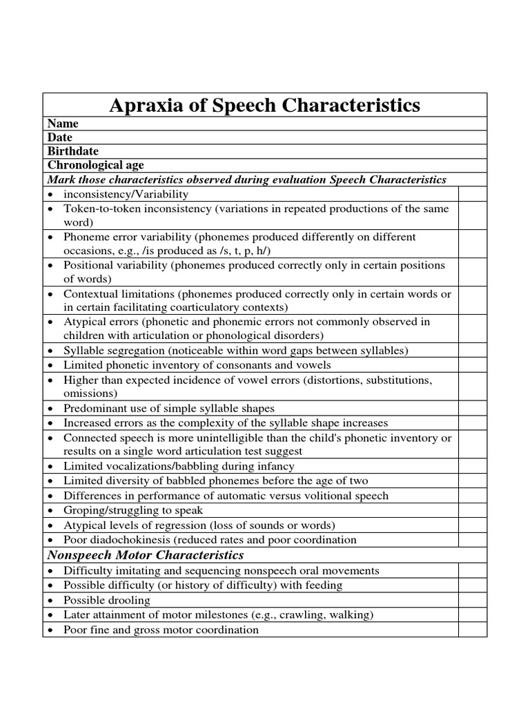 Characteristics of Apraxia of Speech | PDF | Speech | Phoneme