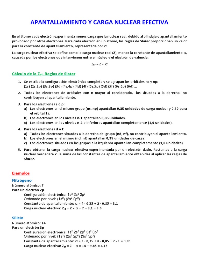 Ejercicios Reglas de Slater PDF | PDF | Física Química | Física de la ...